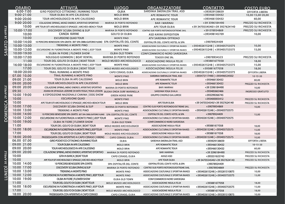 Olbia Spring: ecco il programma completo